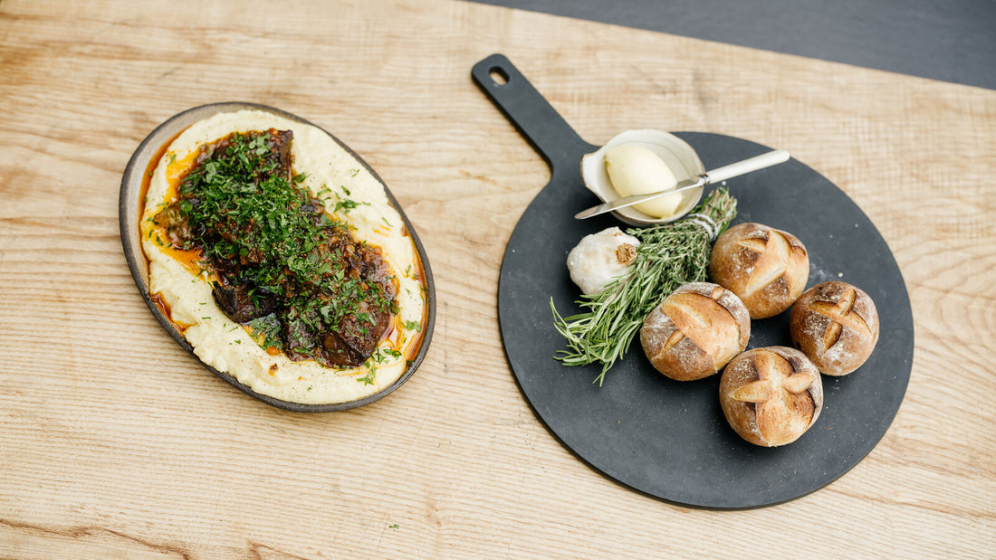 Beef Short Ribs, Mash and Bread Rolls – Gozney
